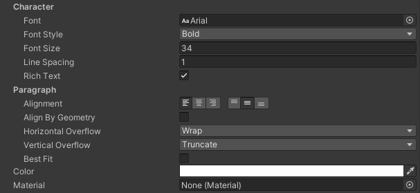 وحدة مفتش مكون النص Arial Bold حجم الخط 34